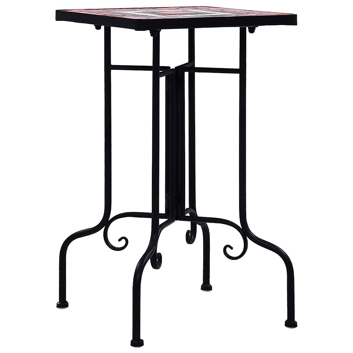 vidaXL Mosaic Outdoor Side Table - Durable Iron and Ceramic Construction, Elegant Curved Legs - Ideal for Garden, Balcony, Terrace - Also Serves as Flower Plant Stand - Brown Terracotta and White