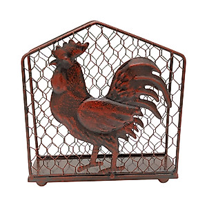 Metal Rooster Design Tabletop Napkin Holder/Freestanding Tissue Dispenser,Rustic Red