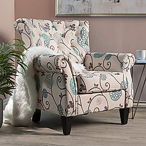 Christopher Knight Home Greggory Floral Fabric Tufted Chair, White / Blue