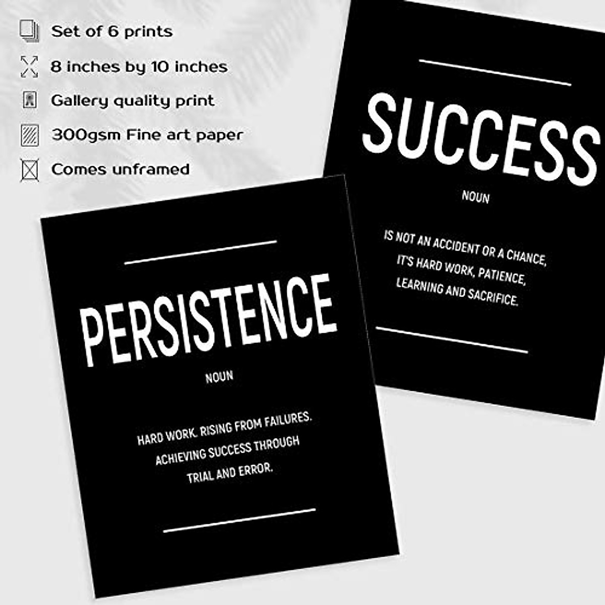 Inspirational Wall Art, Office Wall Decor, Motivational Wall Art, Positive Quotes & Sayings Posters, Wall Art for Living room and Bedroom, Office Decor (Set of 6, 8X10in, Unframed)