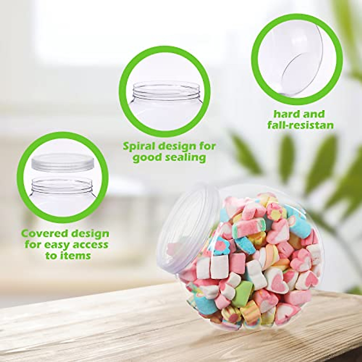 Sunnyray 4 Pcs 71 oz Plastic Candy Jars with Lids Clear Plastic Cookie Jars for Kitchen Counter Candy Jars for Candy Buffet Containers Set Candy Holder Candy Dish for Party Table Laundry Storage