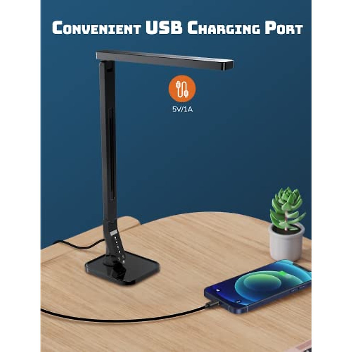 soysout LED Desk Lamp, Table Lamp with USB Charging Port, 4 Lighting Mode with 5 Brightness Levels, 1H Timer, Memory Function, Brightest Desk Light for Study, Reading, Office and Bedroom, 14W (Black)