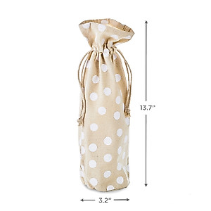 Hallmark Fabric Drawstring Bottle Bags (Pack of 3: White Polka Dots) for Christmas, Housewarmings, Holiday Parties, Birthdays and Valentines Day