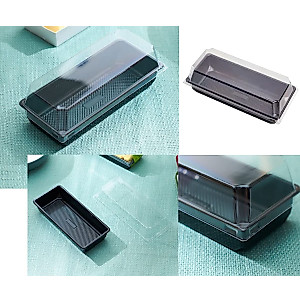 Hewnda 50 Pack Sushi Containers With Lid,Small Pastry Container, Plastic Containers for hot dogs, sandwiches, French fries, muffins (Black)