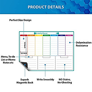 ‎MaxGear Weekly Dry Erase Board for Fridge, Magnetic Calendar Whiteboard Planner for Refrigerator with Stain Resistant Technology, Include 7 Fine Point Markers and 1 Eraser, 17"x12"