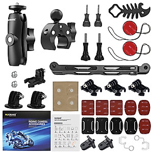 nuobake 38 in 1 Motorcycle Accessories Mount Bundle Kit for Insta360 ONE X2, X3,X4,ONE X, ONE R, RS Cameras and GoPro Hero 12 11 10 9 8 7 6 5 Black,Session 5/4/3, DJI,Yi Action Camera and More
