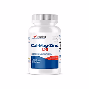Cal-Mag-Zinc D3 Dietary Supplement (Calcium Magnesium Zinc & Vitamin D3) | Immune, Bones & Teeth Support | Non-GMO | Vegan | Gluten Free | Dairy Free | Kosher | 60 Softgels | (60 Count (Pack of 1))