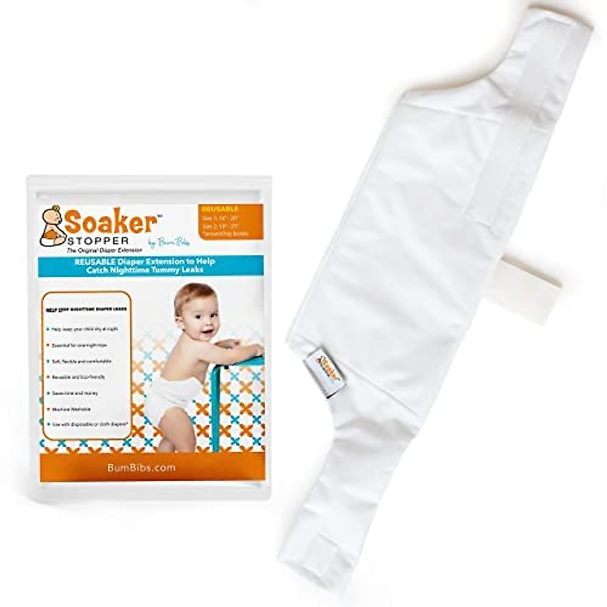 Soaker Stopper Diaper Extender - Washable & Reusable Diaper Extension for Disposable Diapers and Cloth Diapers | Leakproof Diaper Cover Prevent Nighttime Leaks (White, Size 1 (14-20 Inch Waist))