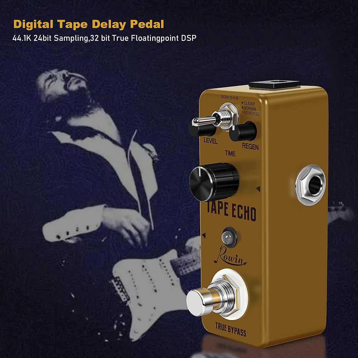 Rowin Tape Echo Delay Digital Guitar Effect Pedal with Storage of Timbre Sound Pedal True Bypass Mini Size Full Metal Shell LEF-3809