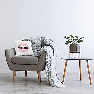 Stupell Industries Shine On Motivational Phrase Pink Lips Diamond Bite Design by Mercedes Lopez Charro Pillow, 18 x 18