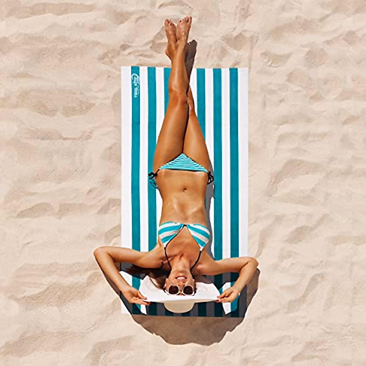 Tidal King Multi Stripe Oversized 60" x 30" Luxury Classic Cabana Style 100% Cotton Beach Towel - No Shrinkage or Fading! (1x Green)