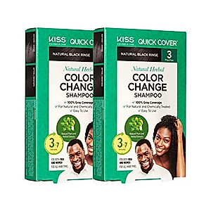 Kiss Quick Cover Natural Herbal Color Change Shampoo 3 Pouches (2 PACK, Natural Black)