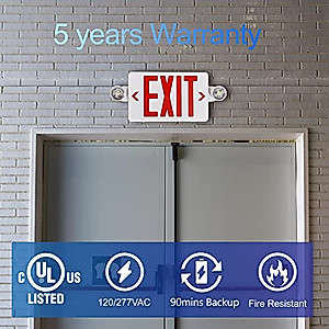 TANLUX Red Exit Sign with Emergency Lights, LED Emergency Exit Light with Battery Backup, UL Listed, AC 120/277V, Commercial Emergency Lights Combo for Business - 1 Pack