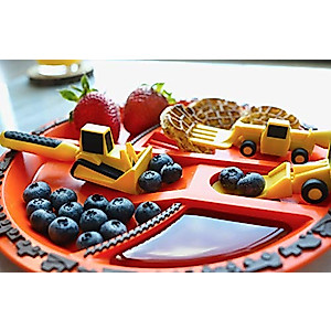 Constructive Eating Made in USA Construction Combo with Utensil Set and Plate for Toddlers, Infants, Babies and Kids - Made with Materials Tested for Safety