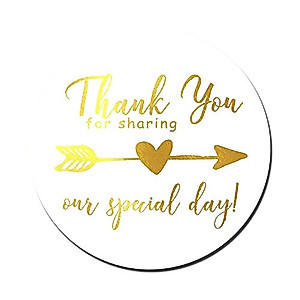 100 x Thank You for Sharing Our Special Day Metal Labels Real Gold Foil Embossed Transparent Stickers Shower Party Favor Stickers Round Self Adhesive Labels 1.6 inch