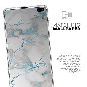 DesignSkinz Marble & Digital Blue Frosted Foil V2 Protective Vinyl Decal Wrap Skin Cover Compatible with The Samsung Galaxy S20 (Screen Trim & Back Glass Skin)