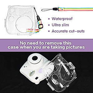 MOSISO Protective Case Compatible with Fujifilm Instax Mini 7+ Instant Camera, Hard Shell Camera Case Cover with Adjustable Rainbow Shoulder Strap, Crystal Clear