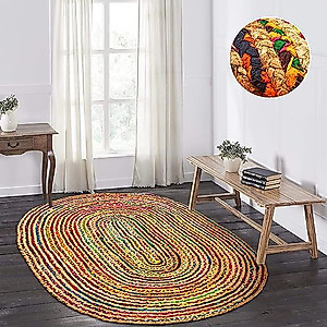 Chindi Rug Oval Rugs 4x6 Feet - Braided Rug Multi Color Rug No Slip Rug - Reversible Natural Fiber Rugs Oval Area Rug Colorful Outdoor Rug for Living Room Home Decor- Colorful Rugs for Living Room