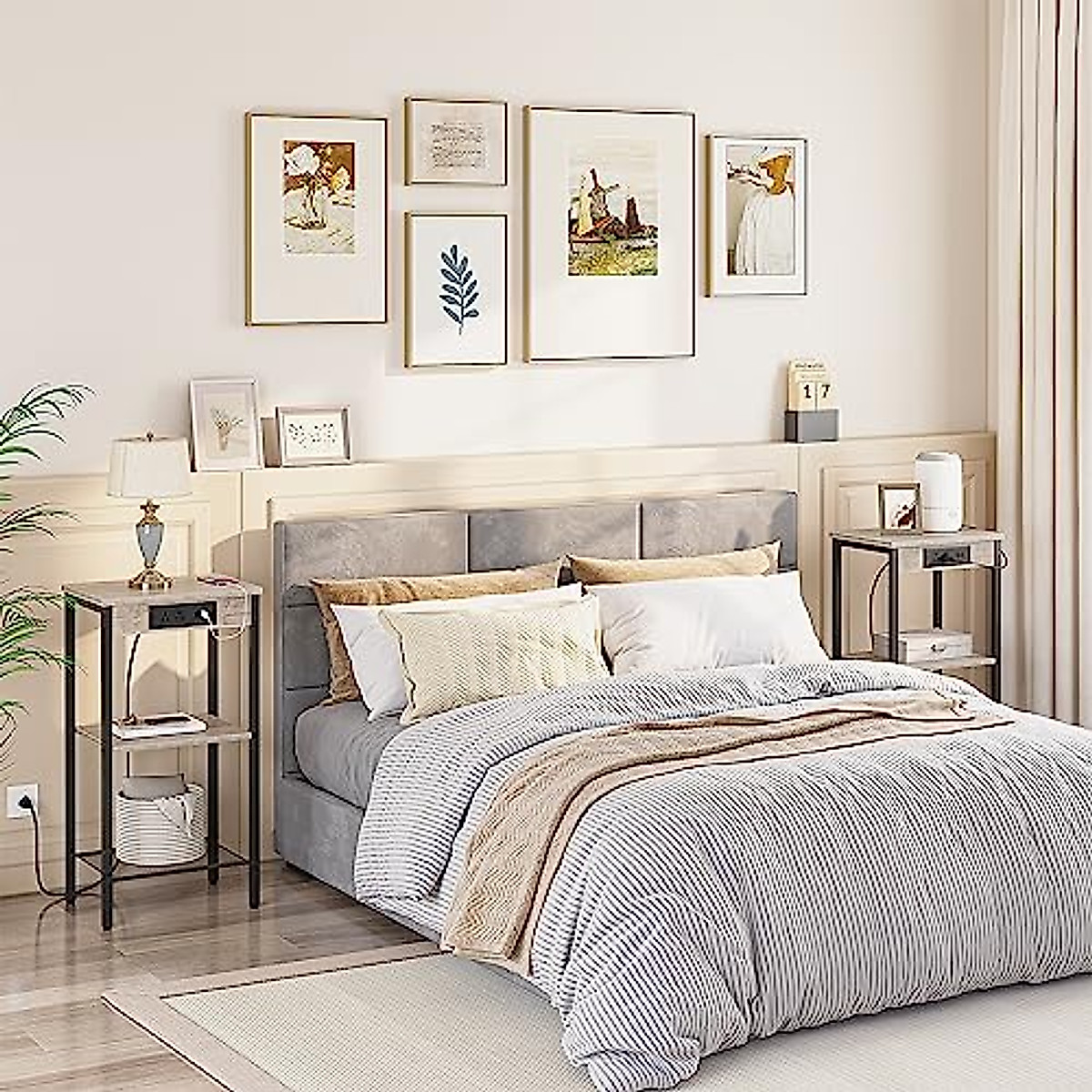 HOOBRO Tall End Table with Charging Station and USB Ports, 3-Tier Telephone Table, Small Entryway Table, Narrow Nightstand for Small Space in Living Room, Bedroom, Hallway, Rustic Brown BG09UDH01