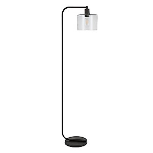 Cadmus 57" Tall Floor Lamp with Glass Shade in Blackened Bronze/Seeded