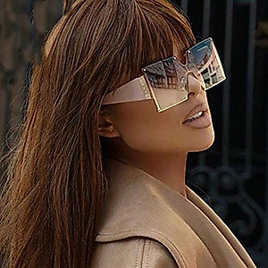 mincl/Oversized Shield Sunglasses Woman 2019 Fashion Luxury Shades UV400 Vintage Flat Top Futuristic Sunglasses (purple&pink)