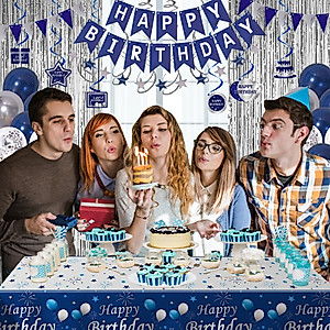 Blue Birthday Decorations for Men, Birthday Party Decorations for Men Women Boys Grils with Bunting Banner, Fringe Curtains, Hanging Swirl, Tablecloth happy birthday decorations Party Decor Suit