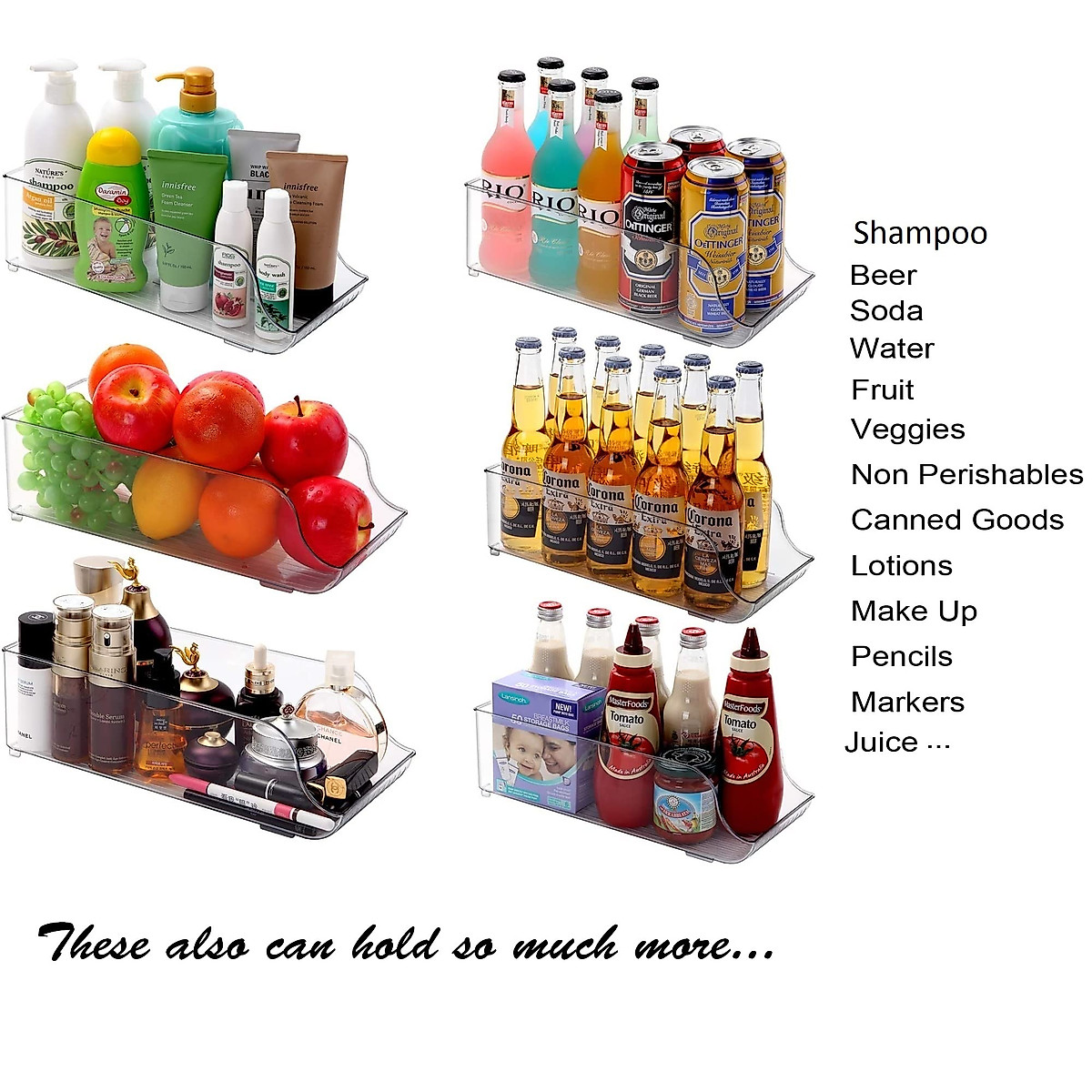 VIAV Set of 2 Refrigerator Organizer Bin Pop Soda Cans Dispenser Clear Plastic Can Drink Beverage Holder Storage for Kitchen, Countertops, Freezer Cabinets - Canned Food Pantry Storage Rack