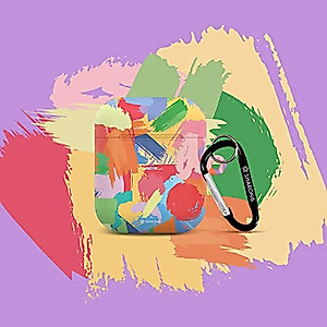 SHARON6 AirPods 2 & 1 Case, Hard PC Protective Shockproof Cover Case, Anti-Lost Carabiner and Front LED Visible with Colorful Design (Art)