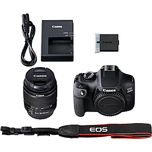 Canon EOS 4000D (Rebel T100) DSLR Camera w/EF-S 18-55mm F/3.5-5.6 Lens + EF 75-300 Lens + Case + Sandisk 64GB Memory Card + 3pc Filter Kit + Tripod + Card Reader + Cleaning Kit (Intl Model) (Renewed)