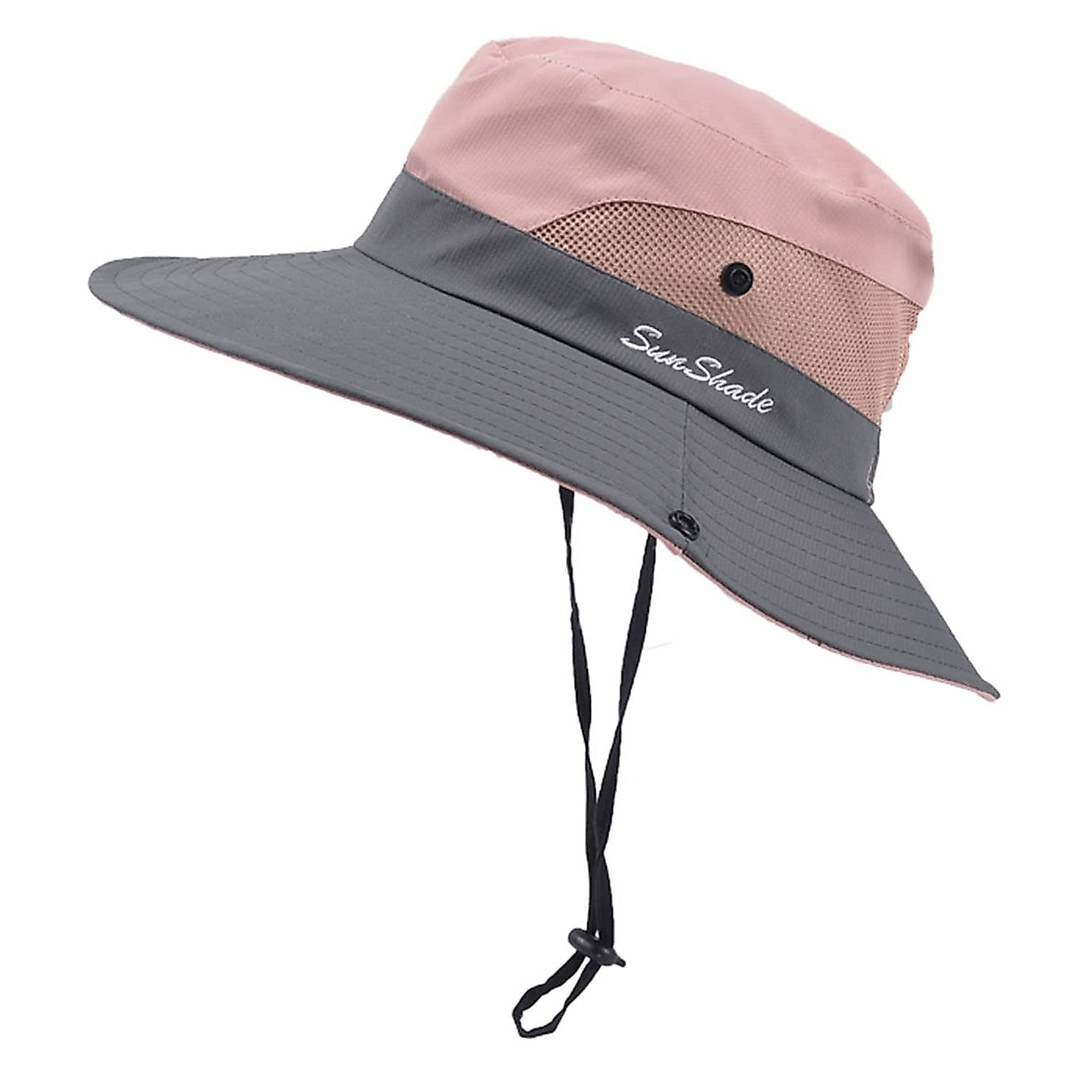 Women's Ponytail Safari Sun Hat Mesh Wide Brim UV Protection Outdoor Bucket Hat Foldable Beach Summer Fishing Hat 1pack-Pink