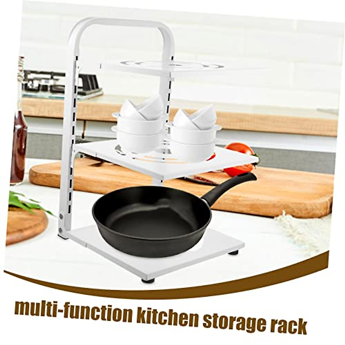 Zerodeko Pots and Pans Organizer Dish Drying Rack Multi-layer Pot Rack Kitchen Pan Organizer White Adjustable Multifunctional Pot Carbon Steel Desktop Stand Pan Organizer Rack
