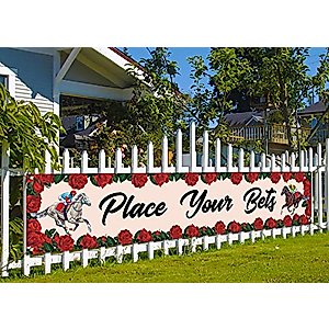 Place Your Bets Outdoor Banner Churchill Downs Kentucky Derby Party Horse Racing Large Fence Banner Front Yard Garden Decoration Sign