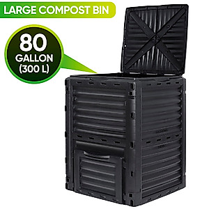 LEMY Garden Compost Bin, 80 Gallon Outdoor Compost Box for Fast Creation of Fertile Soil, Large Capacity, Black