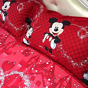 Haru Homie 100% Cotton Kids Reversible Printing Mickey Mouse Couples Duvet Cover 2PCS Bedding Set with Zipper Closure, Twin(No Comforter)