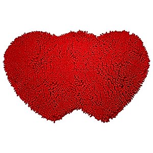 YX-Yami Chenille Double Heart Rugs,Super Soft Anti-Skid Area Rugs Carpet, Bathroom, Bedroom, Stairs and New Home Floor Decorations (Red)