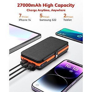 A ADDTOP Solar Charger Power Bank 22.5W Solar Phone Charger 27000mAh PD QC 4.0 Fast Charge External Battery Pack with 4 Portable Solar Panels for Phone and Tablet