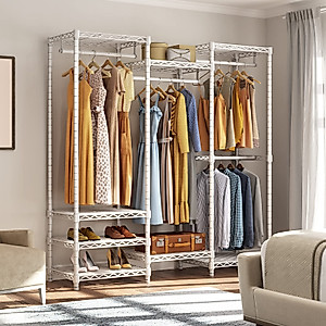 VIPEK V5 Portable Closet Wardrobe Heavy Duty Clothes Rack, Freestanding Closet Metal Clothing Rack with 4 Hang Rods & 8 Shelves, Adjustable Custom Closet Rack, 56.7" Lx15.7 Wx76.4 H, White (Medium)