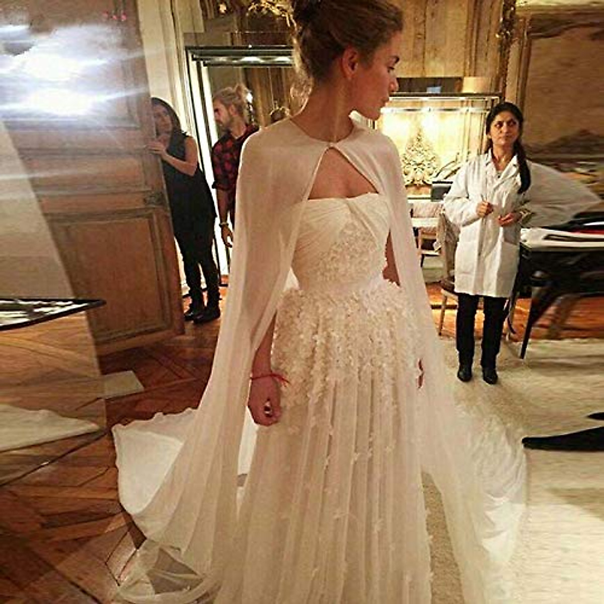 EllieHouse Long Chiffon Bridal Cape Wedding Veil Cloak For Bride Red 3M