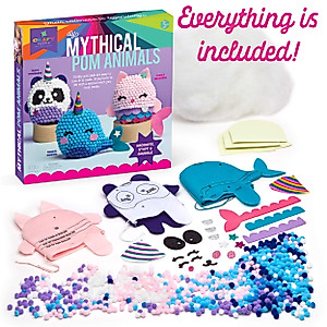 Craft-tastic – DIY Mythical Pom Animals – Craft Kit Makes 3 Pompom Stuffed Animals – Magical Narwhal, Puffy Pandacorn & Cuddly Meowmaid Brown/a