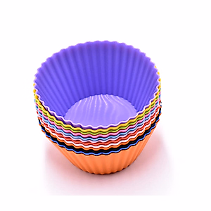 12PCS Silicone Mini Reusable Muffin Baking Cup Small Cupcake Holders Random Color Silicone Cupcake Liners Pastry Dessert Cups Nonstick Liner Molds for Making Muffin Chocolate Bread(Round)