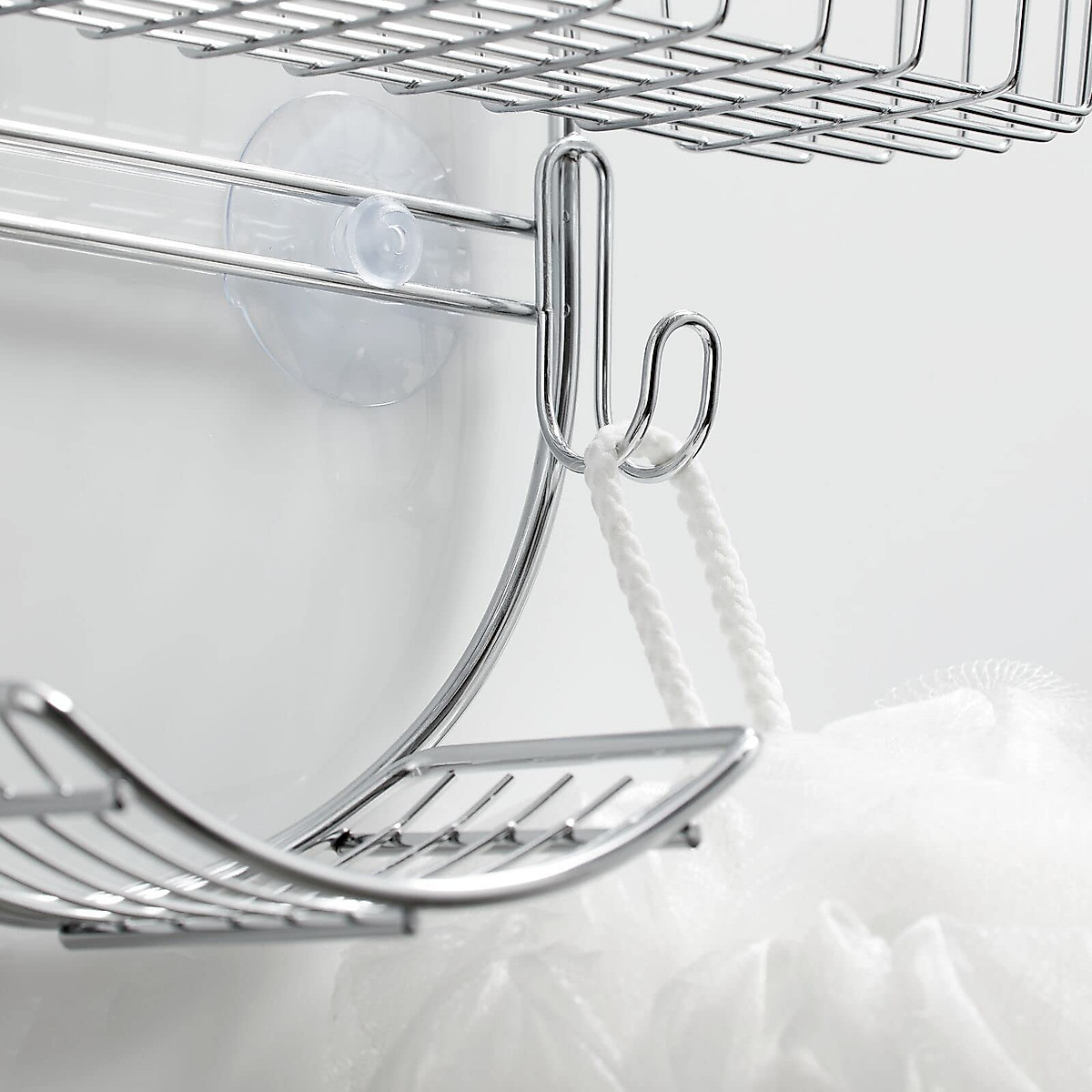 mDesign Steel Metal Curved Bathroom/Shower Caddy, Hanging Storage Organizer for Shampoo and Conditioner Bottles - 2-Tier Rack with Baskets - Holder for Soap, Body Wash, Concerto Collection, Chrome