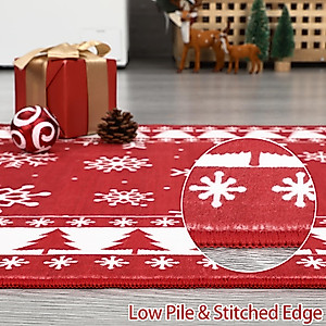 CAROMIO Christmas Hallway Runner Rug Holiday Decorative Bordered Area Rug, Washable Stain Resistant Non-Slip Floor Cover Xmas Tree and Snowflake Entrance Carpet for Laundry Kitchen, 2' x 6'