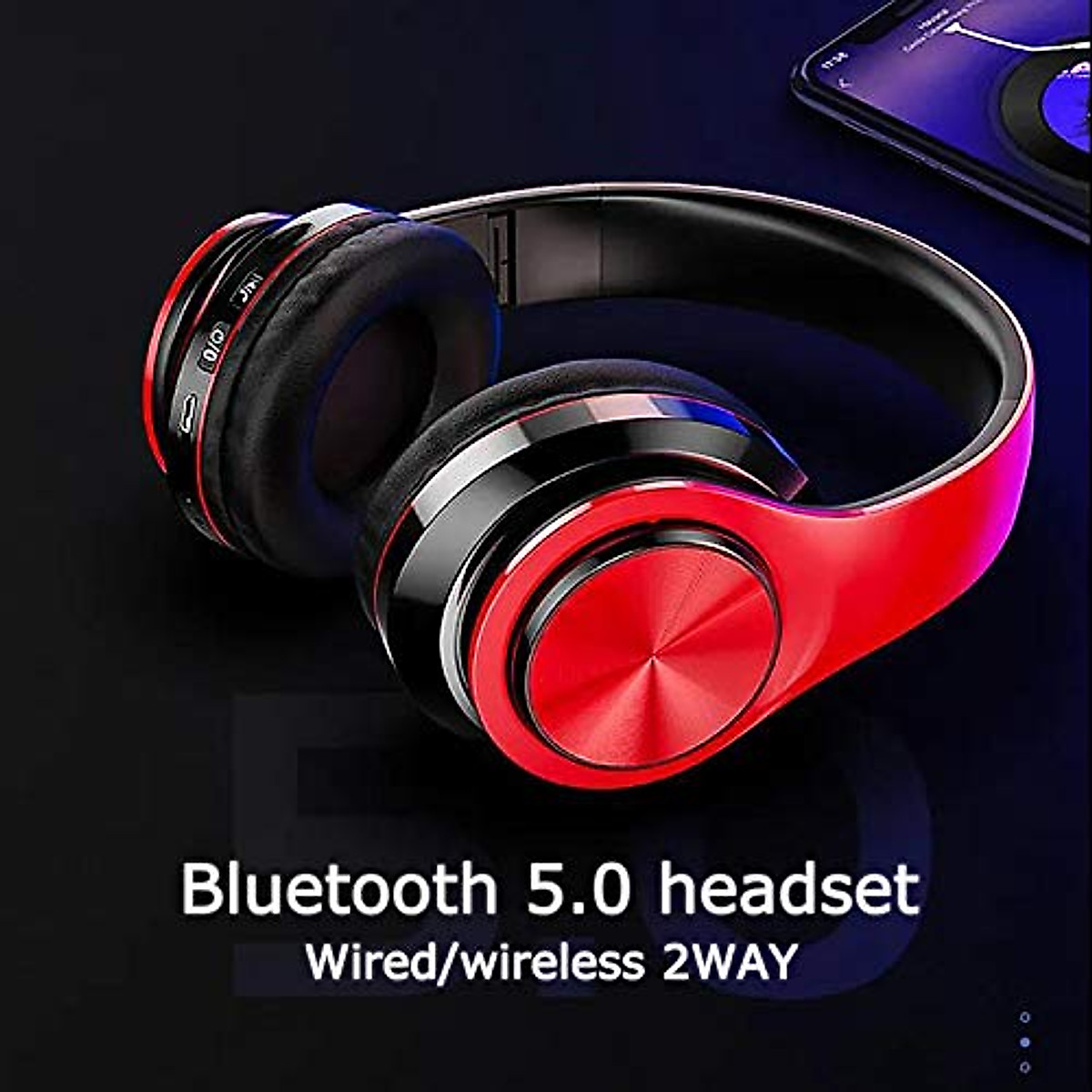 LFGKeng Wireless Bluetooth Headphones with Colorful LED Lights, Built-in Mic, Bluetooth 5.0, Foldable HiFi Stereo Deep Bass Headphones for Classroom/Home Office/PC/Mobile Phone/Kids Adult(Red Black)