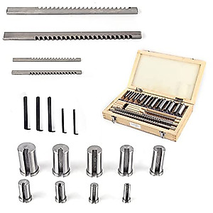 18 Pcs Hss Keyway Broach Sets in Fitted Box,Keyway Broach Kit 4 Broaches＆9 Collared Bushings＆5 Shims,High Speed Steel Material Metalworking Industrial Tools for Lathe
