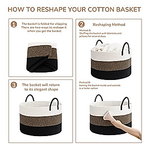 HiChen Large Woven Rope Basket With Handles, Blanket Basket Living Room, Baby Toy Nursery Storage Basket, Large Round Laundry Basket, 21.7 x 13.8 inches, 83L