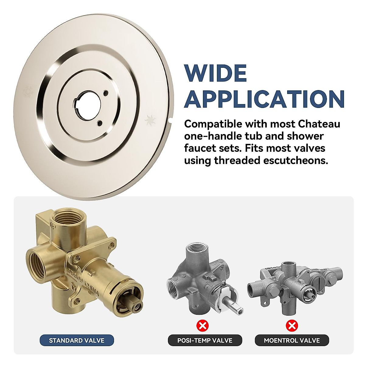 BROQIXIN 16090 Escutcheon Replacement for Moen Chateau Collection,Compatible with One-Handle Tub and Shower Faucets, Brushed Nickel