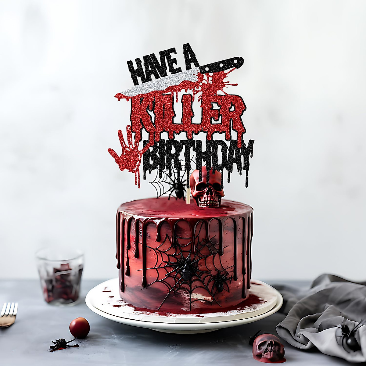 Have a Killer Birthday Cake Topper, Halloween Themed Birthday Cake Decorations, Horror Movie Party Decor, Halloween Zombie Vampire Party Decoration Supplies Glitter