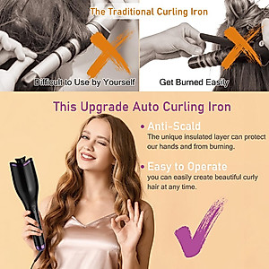 Upgrade Automatic Hair Curler,BEJARM Rotating Curling Iron with 1" Large Barrel Ideal for Mid Length to Longer Hair, Auto Curling Wand with Anti-Scald