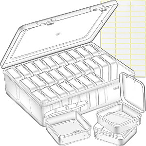 Bead Organizer Box, 30Pcs Small Clear Plastic Bead Storage Containers, 1 Craft Storage Box with Hinged Lid, 42 Labels, Mini Box for Jewelry Making DIY Bracelets Beading Nails Screws Seeds Small Parts