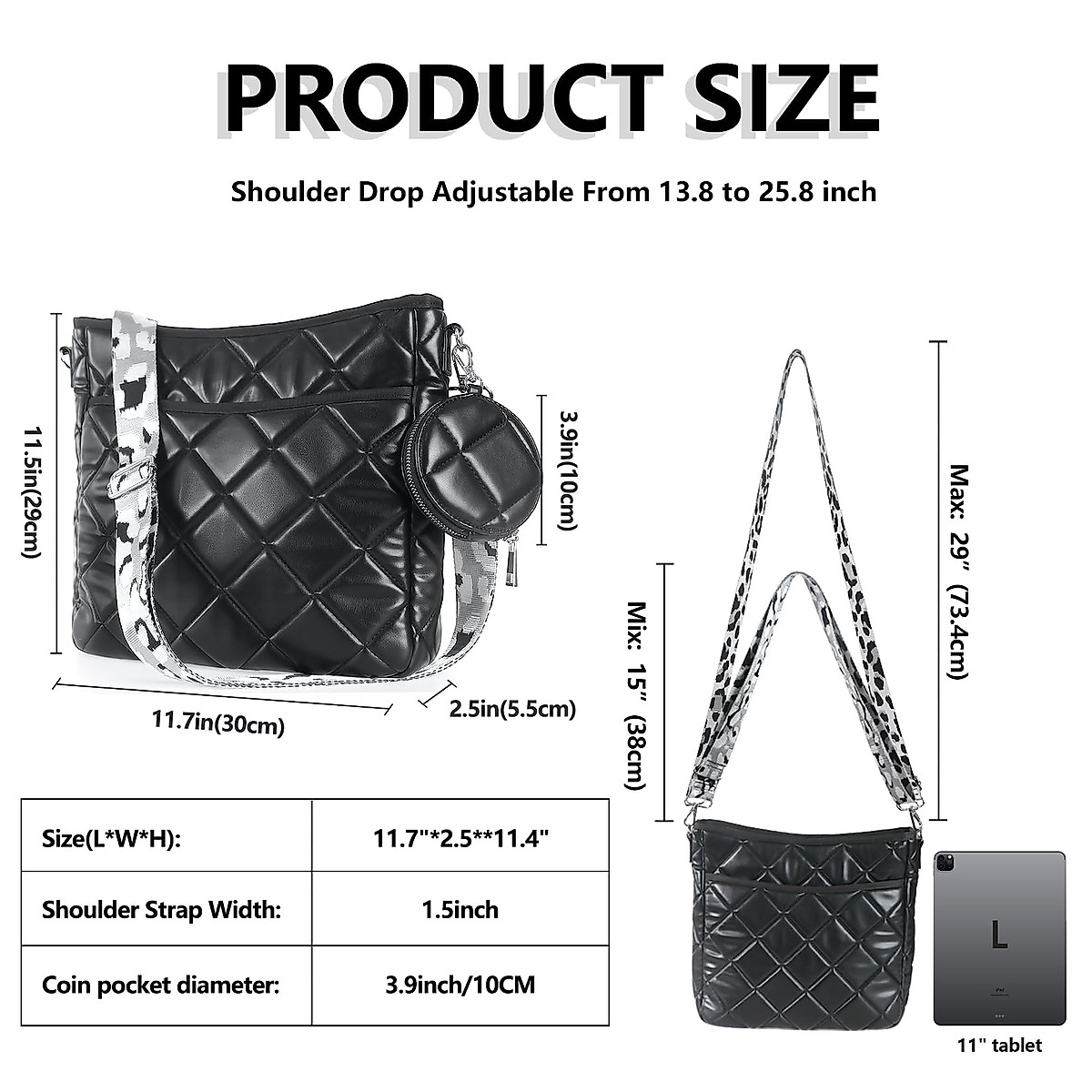 Quilted Crossbody Bags for Women, Unique Pattern Strap, Large Puffer Bag